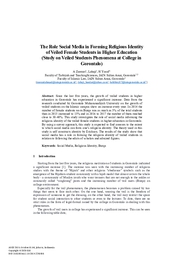 (PDF) The Role Social Media in Forming Religious Identity of Veiled ...