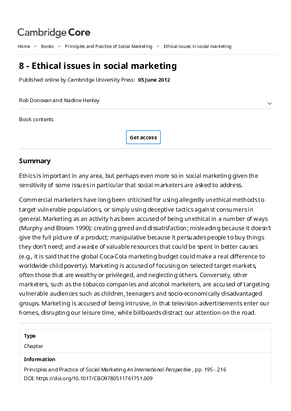(PDF) Ethical issues in social marketing