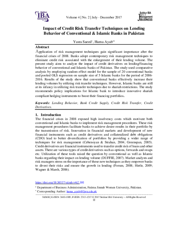 (PDF) Impact of Credit Risk Transfer Techniques on Lending Behavior of ...