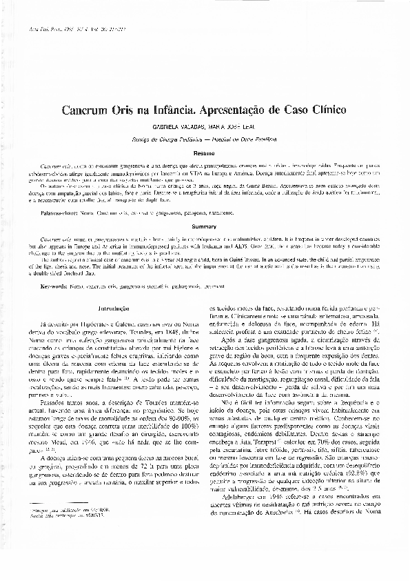 (PDF) Cancrum Oris na Infância. Apresentação de Caso Clínico | maria ...