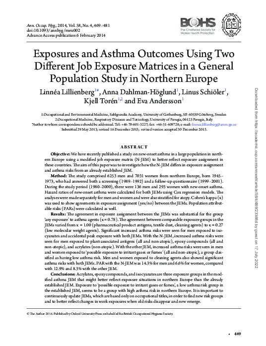 (PDF) Exposures and asthma outcomes using two different job exposure ...