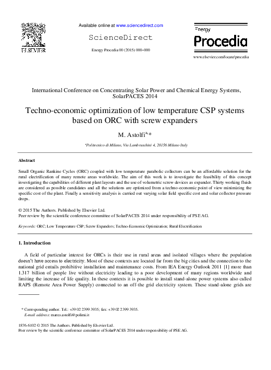 (PDF) Techno-economic Optimization of Low Temperature CSP Systems Based ...