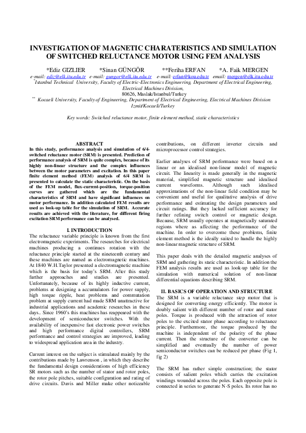 Pdf Investigation Of Magnetic Charateristics And Simulation Of Switched Reluctance Motor Using