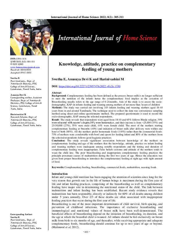 (PDF) Knowledge, attitude, practice on complementary feeding of young mothers