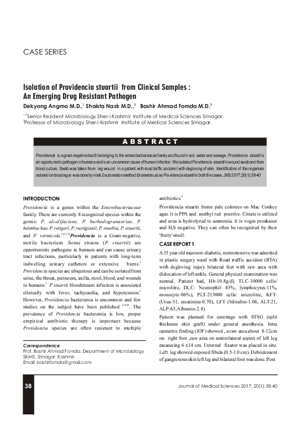 (PDF) Isolation of Providencia stuartii from clinical samples : An ...
