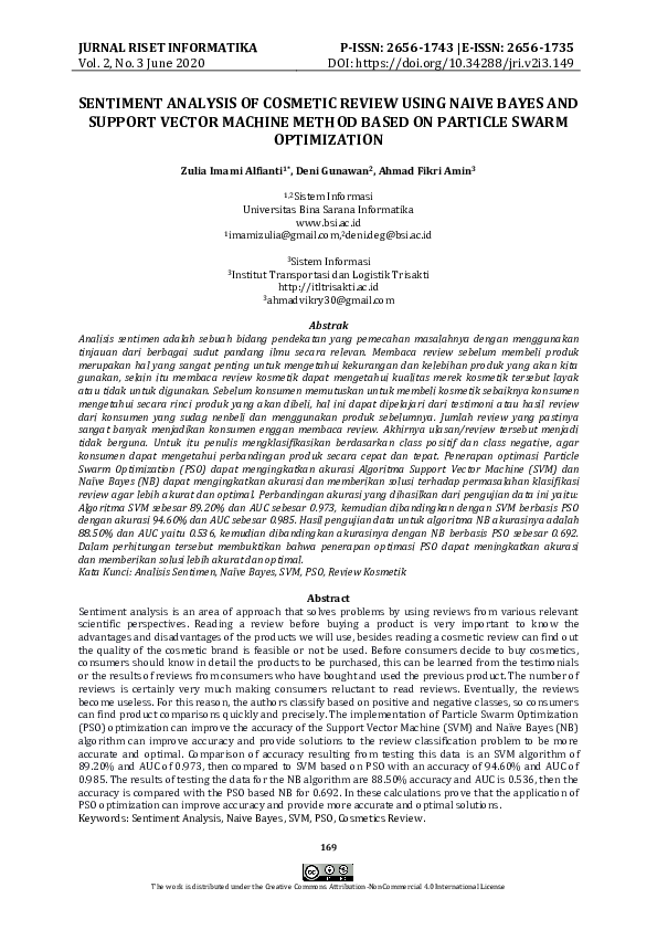 (PDF) Sentiment Analysis of Cosmetic Review Using Naive Bayes and Support Vector Machine Method ...