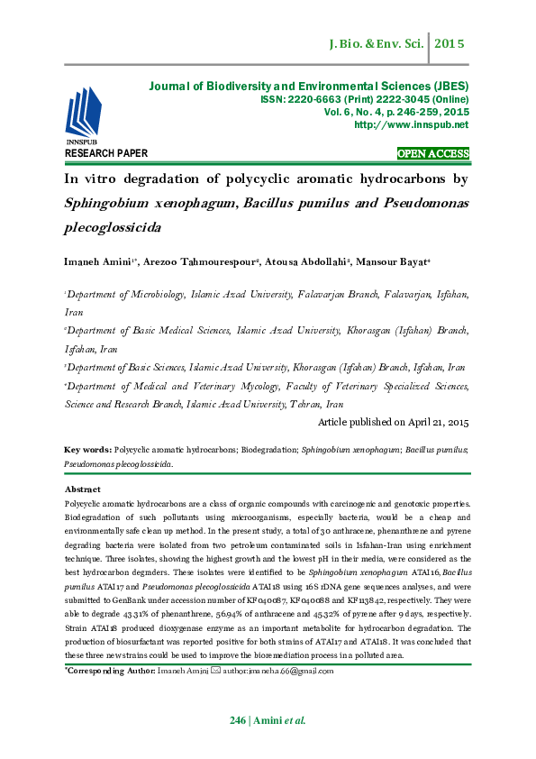 (PDF) In vitro degradation of polycyclic aromatic hydrocarbons by Sphingobium xenophagum ...