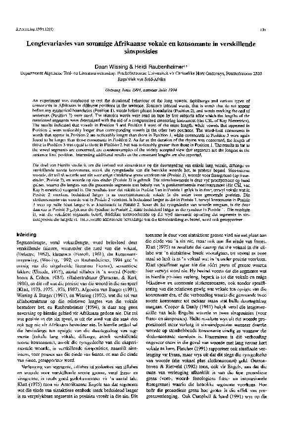 (PDF) Lengtevariasies van sommige Afrikaanse vokale en konsonante in ...