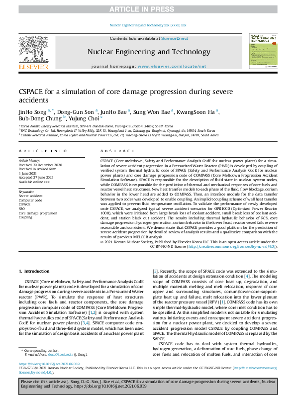 (PDF) CSPACE for a simulation of core damage progression during severe ...