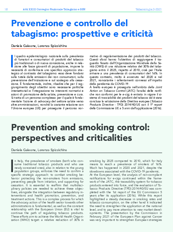 (PDF) Prevention and smoking control: perspectives and criticalities