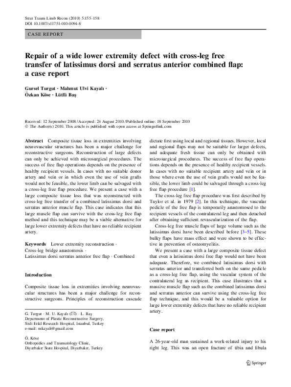 (PDF) Repair of a wide lower extremity defect with cross-leg free ...