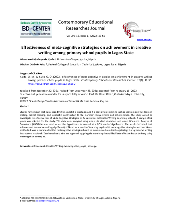 (PDF) Effectiveness of meta-cognitive strategies on achievement in ...