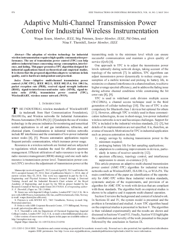 (PDF) Adaptive Multi-Channel Transmission Power Control for Industrial ...