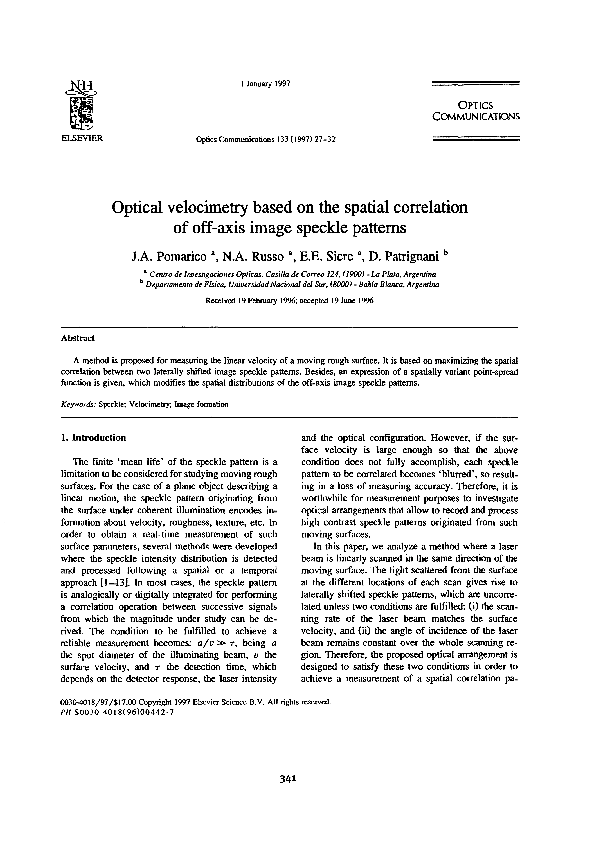 (PDF) Optical velocimetry based on the spatial correlation of off-axis image speckle patterns ...