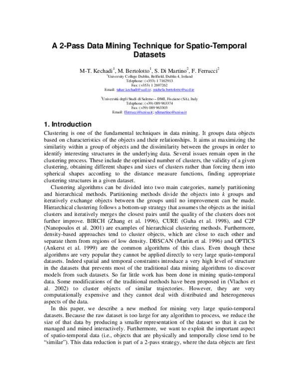 (PDF) A 2-Pass Data Mining Technique for Spatio-Temporal Datasets | tahar Kechadi - Academia.edu