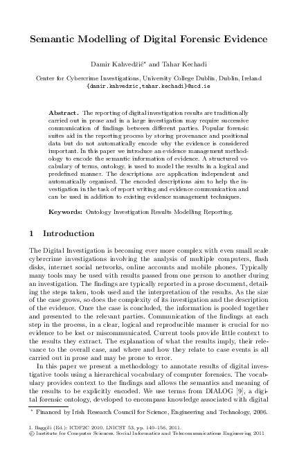 (PDF) Semantic Modelling of Digital Forensic Evidence