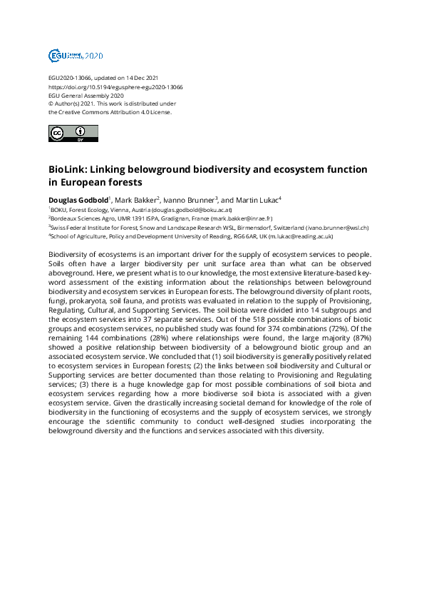 (PDF) BioLink: Linking belowground biodiversity and ecosystem function ...