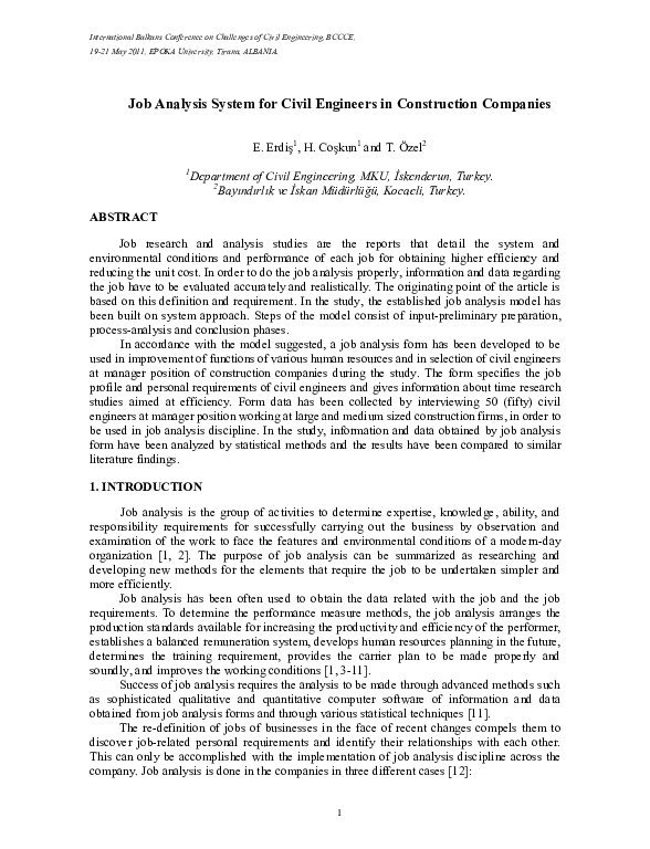 (PDF) Job Analysis System for Civil Engineers in Construction Companies