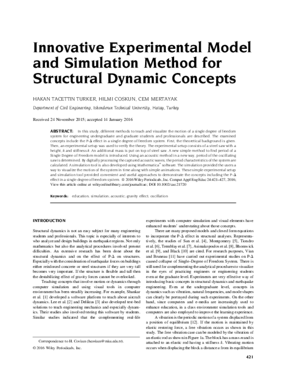 Pdf Innovative Experimental Model And Simulation Method For Structural Dynamic Concepts