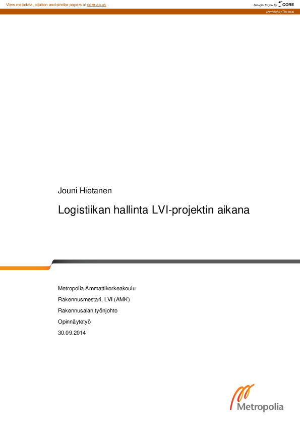(PDF) Logistiikan hallinta LVI-projektin aikana | vicky prasetya - Academia.edu