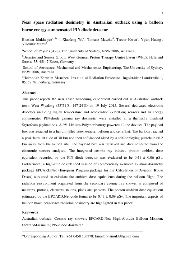 (PDF) Near space radiation dosimetry in Australian outback using a ...
