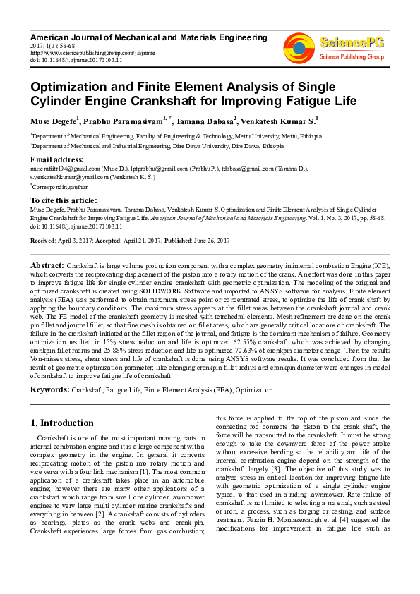 (PDF) Optimization and Finite Element Analysis of Single Cylinder ...