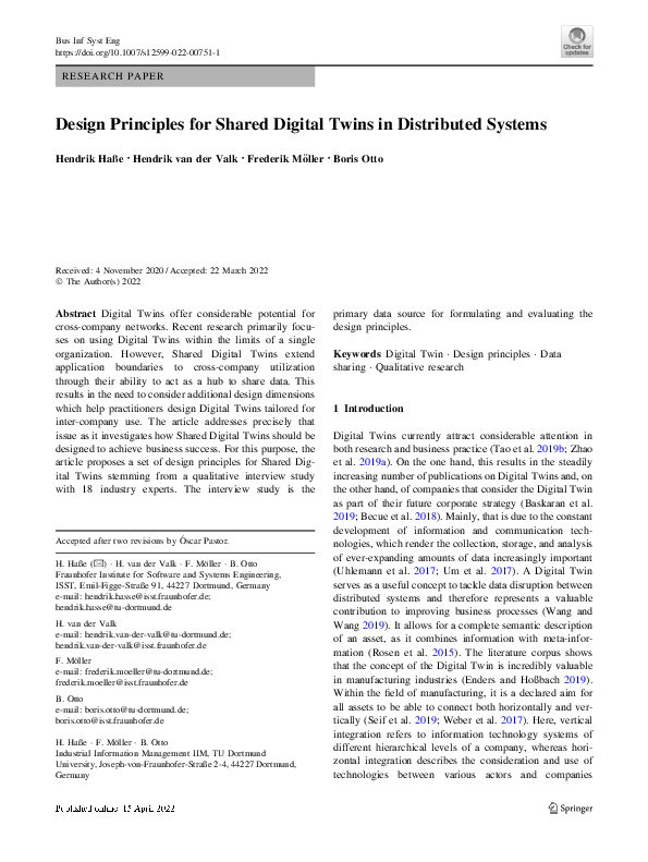 (PDF) Design Principles for Shared Digital Twins in Distributed Systems