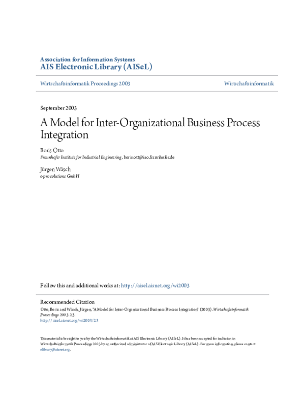(PDF) A Model for Inter-Organizational Business Process Integration