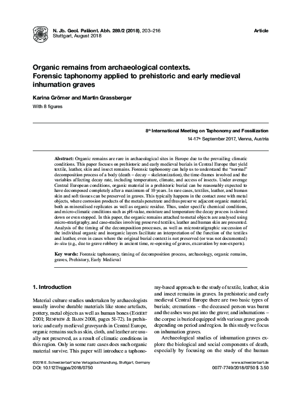 (PDF) Organic remains from archaeological contexts. Forensic taphonomy ...
