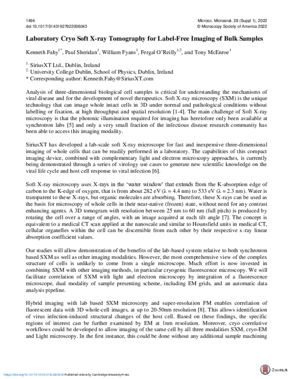 (PDF) Laboratory Cryo Soft X-ray Tomography for Label-Free Imaging of ...