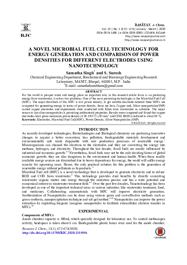 (PDF) A Novel Microbial Fuel Cell Technology for Energy Generation and Comparison of Power ...