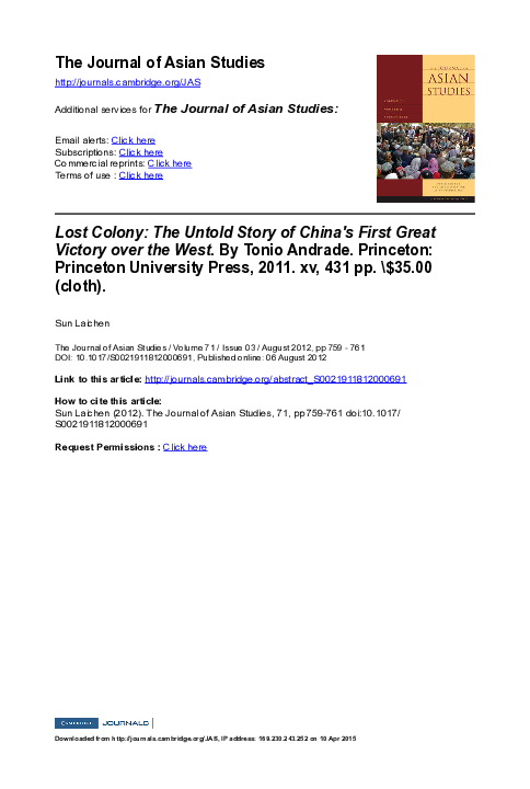 (PDF) Lost Colony. The Untold Story of China's First Great Victory over ...