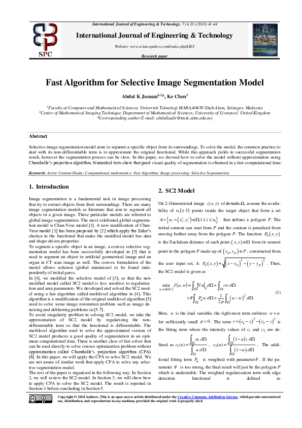 (PDF) Fast Algorithm for Selective Image Segmentation Model