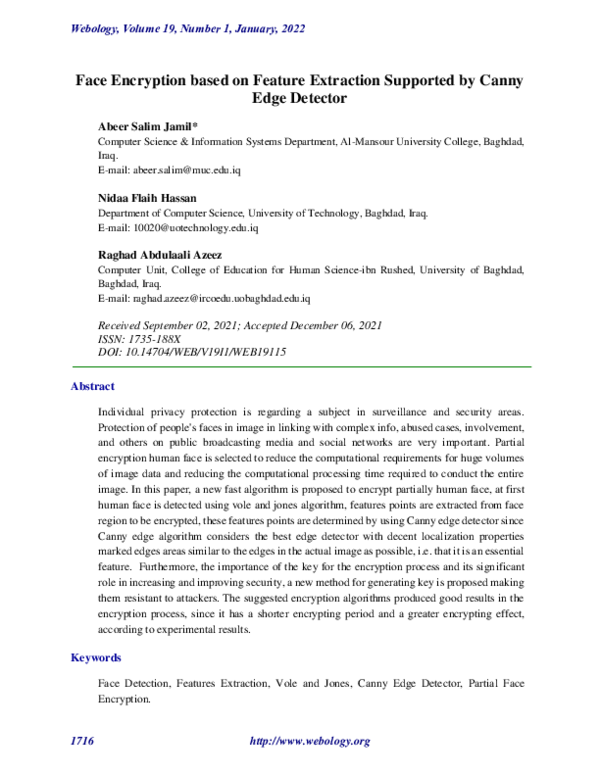 (PDF) Face Encryption based on Feature Extraction Supported by Canny ...