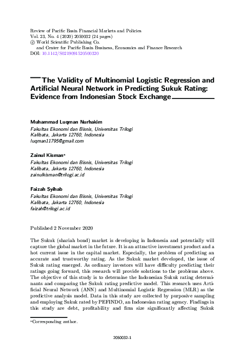Pdf The Validity Of Multinomial Logistic Regression And Artificial 2767