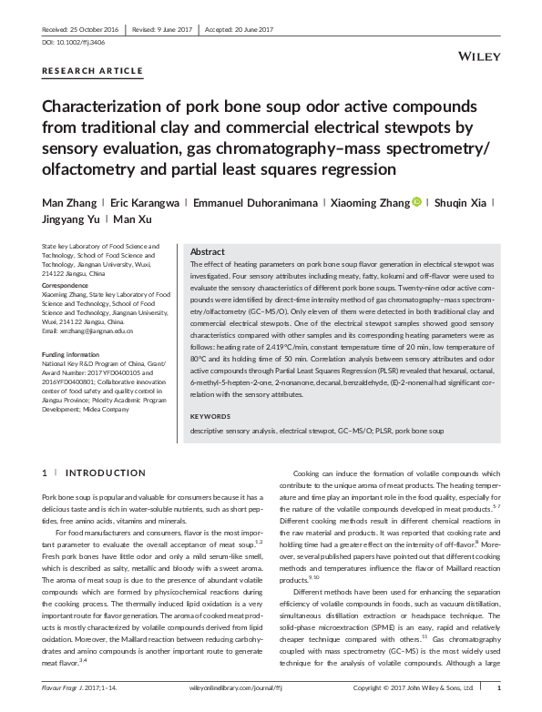 (PDF) Characterization of pork bone soup odor active compounds from ...