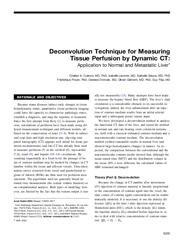 (PDF) Deconvolution Technique for Measuring Tissue Perfusion by Dynamic CT | Charles-André ...