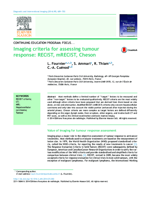 (PDF) Imaging criteria for assessing tumour response: RECIST, mRECIST ...