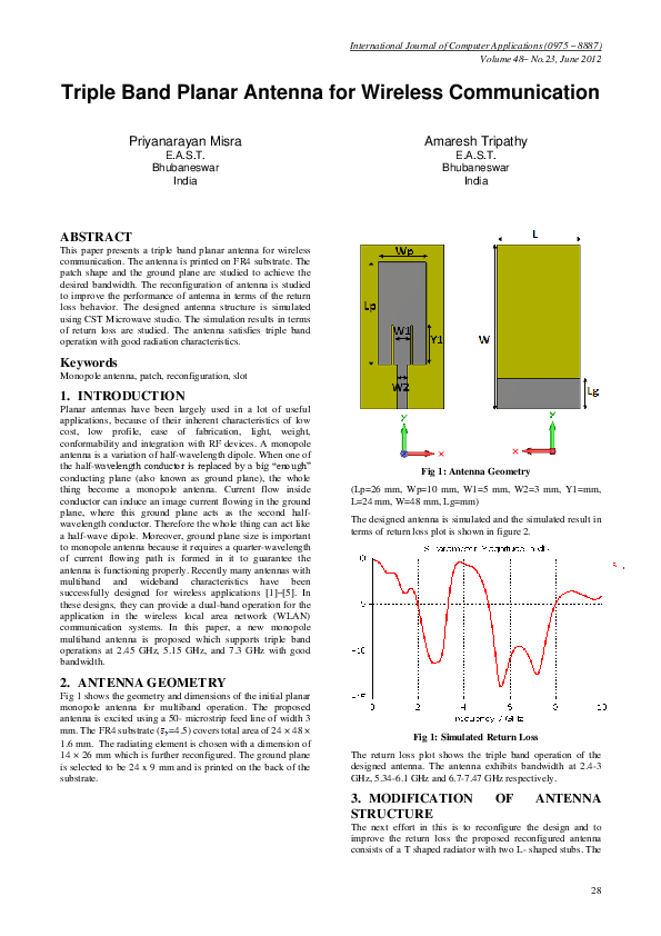 (PDF) Triple Band Planar Antenna for Wireless Communication