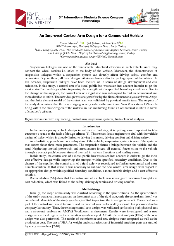 (PDF) An Improved Control Arm Design for a Commercial Vehicle