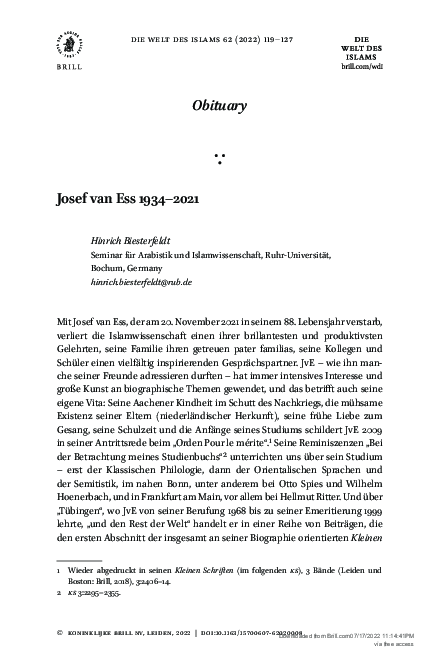 (PDF) Josef van Ess 1934–2021