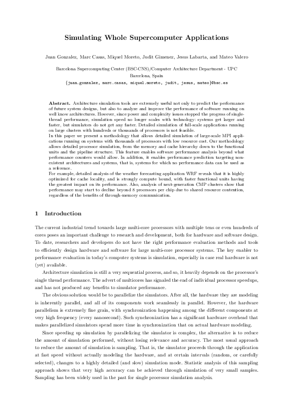(PDF) Simulating Whole Supercomputer Applications