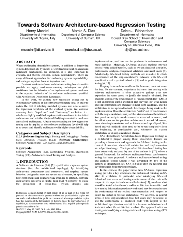 Pdf Towards Software Architecture Based Regression Testing Henry