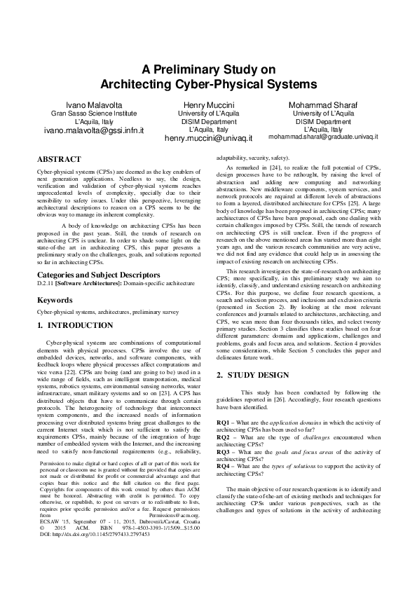 (PDF) A Preliminary Study on Architecting Cyber-Physical Systems