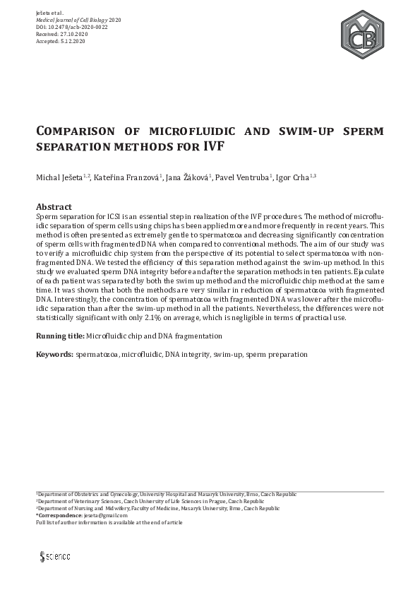 (PDF) Comparison of microfluidic and swim-up sperm separation methods for IVF