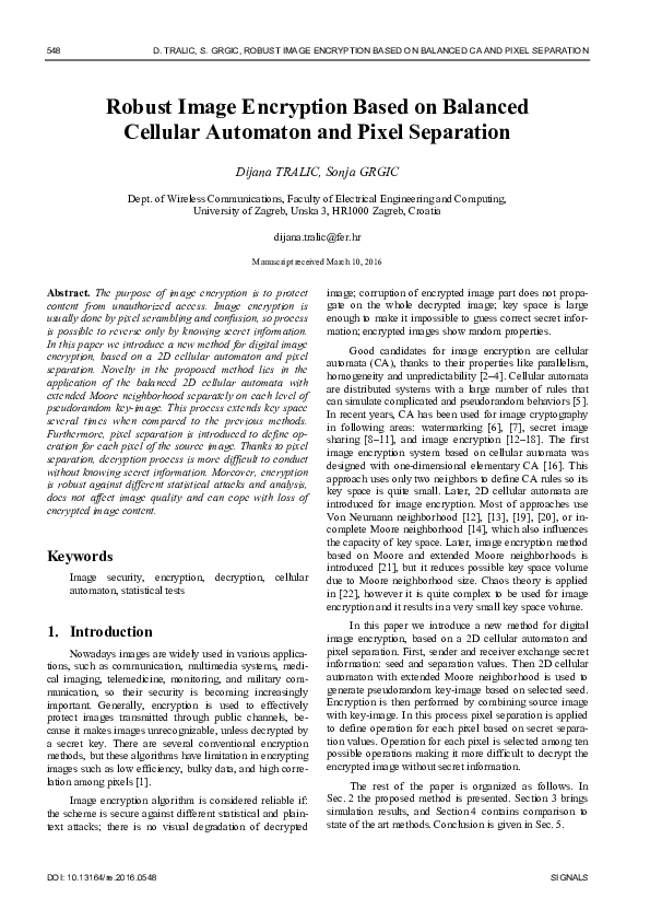 (PDF) Robust Image Encryption Based on Balanced Cellular Automaton and ...
