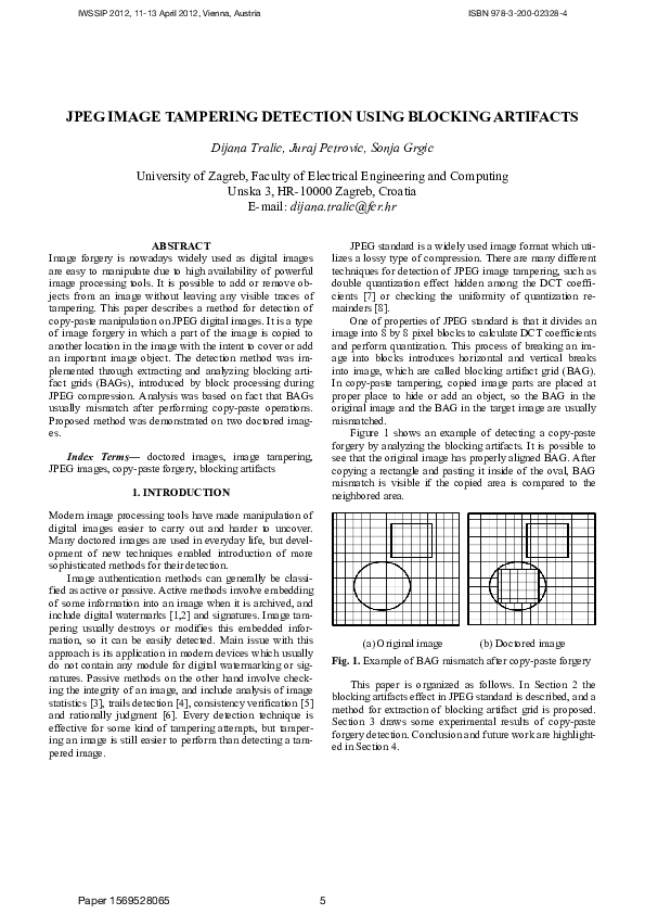 (PDF) JPEG image tampering detection using blocking artifacts