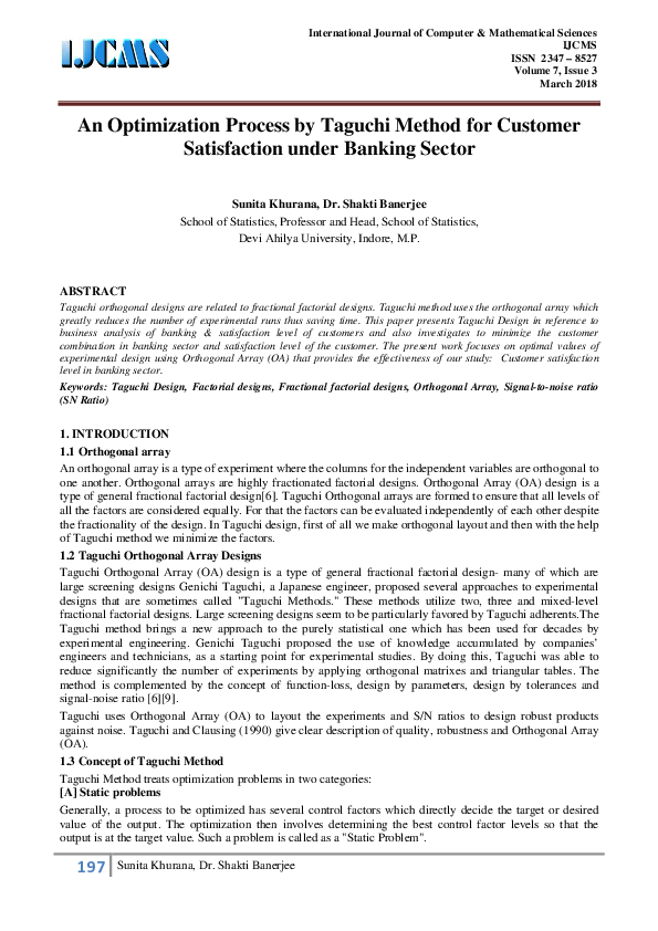(PDF) 97 An Optimization Process by Taguchi Method for Customer Satisfaction under Banking Sector