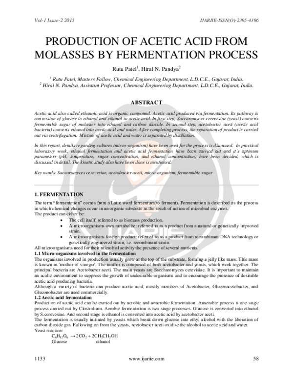 (PDF) Production of acetic acid from molasses by fermentation process