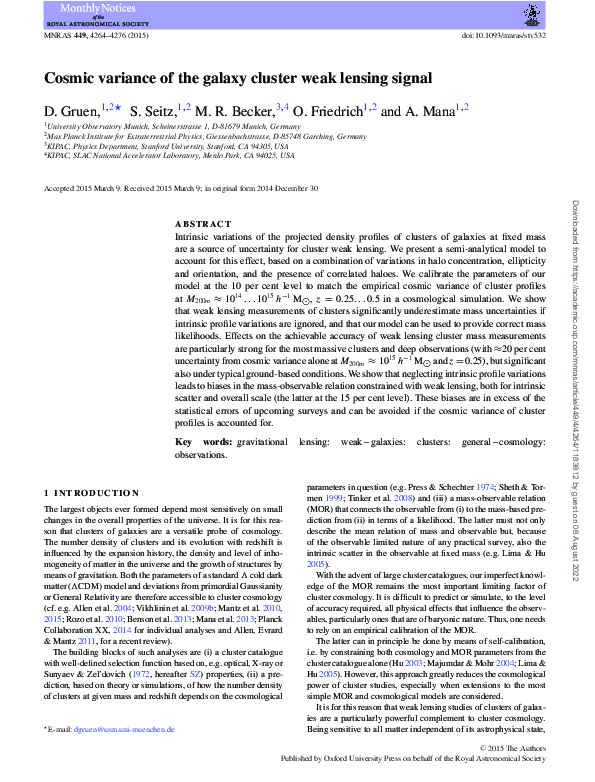 (PDF) Cosmic variance of the galaxy cluster weak lensing signal